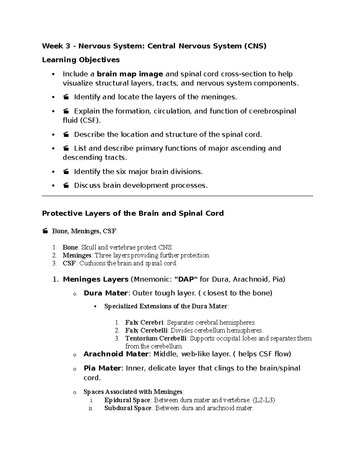 Week 3 notes 11-12 - Week 3 - Nervous System: Central Nervous System ...