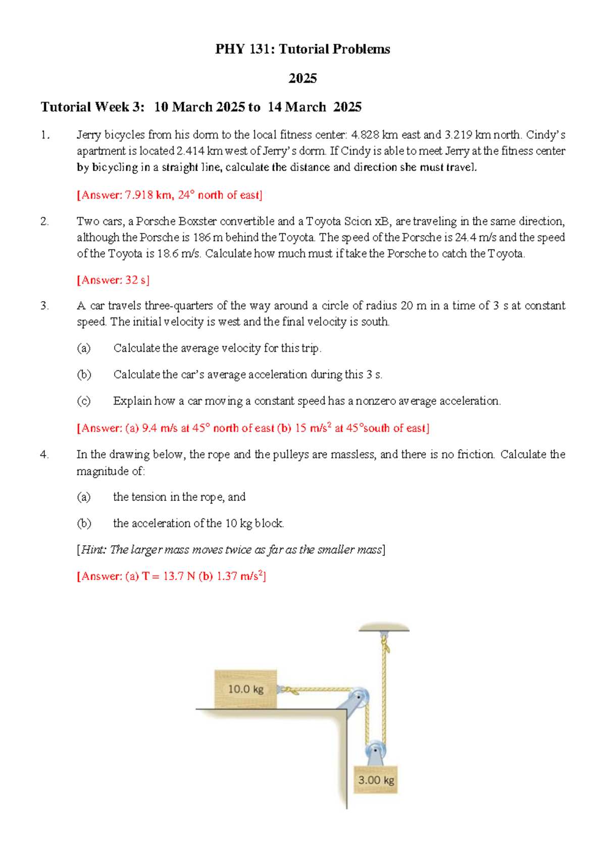 PHY 131 Tutorial Week 3 - 10 March 2025 to 14 March 2025 - PHY 131 ...