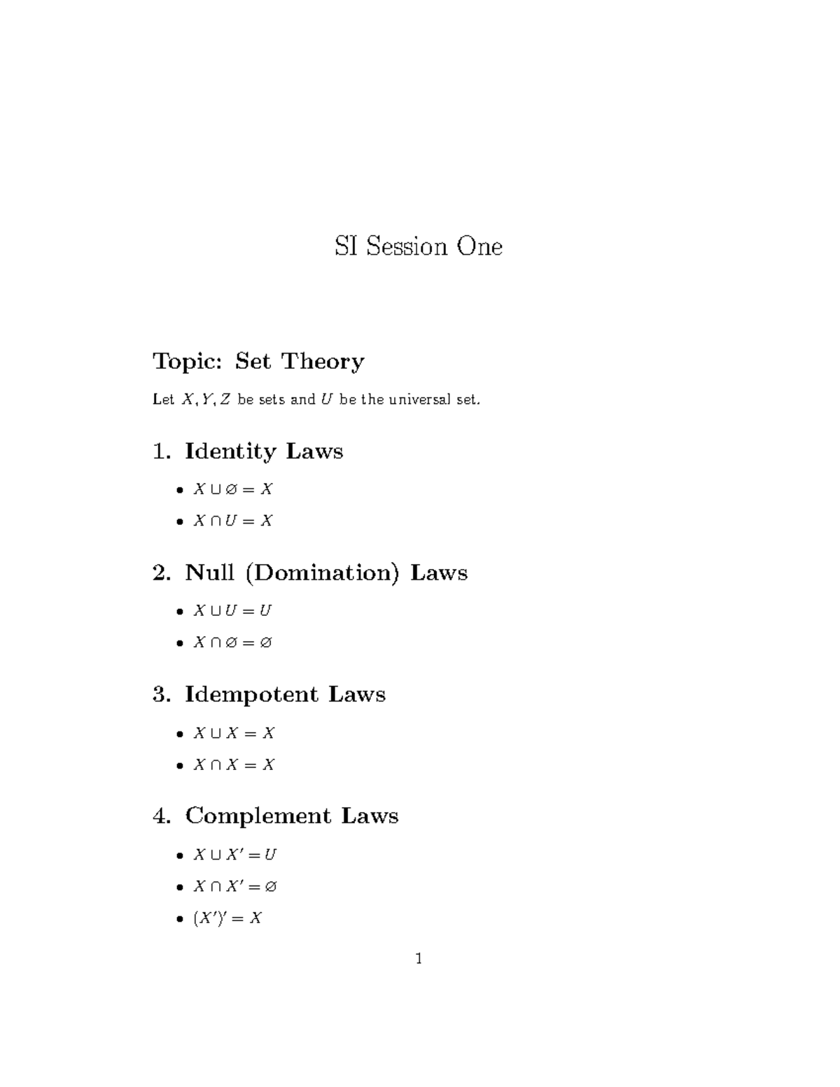 SI Session One: Set Theory & Binomial Theorem Practice - Studocu