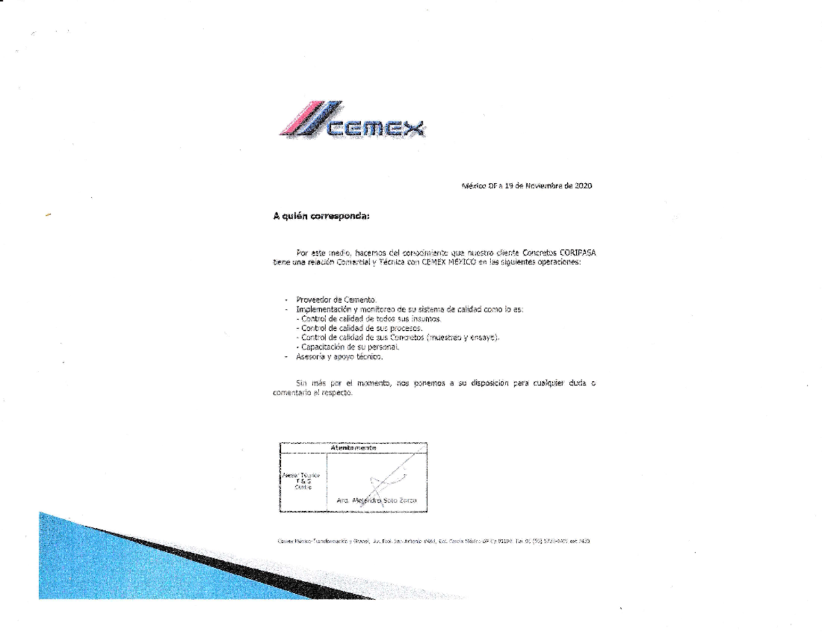 Carta laboral Coripasa- Cemex - Méxicc OF a l do ltJcviernbre de 2ü2ü A ...
