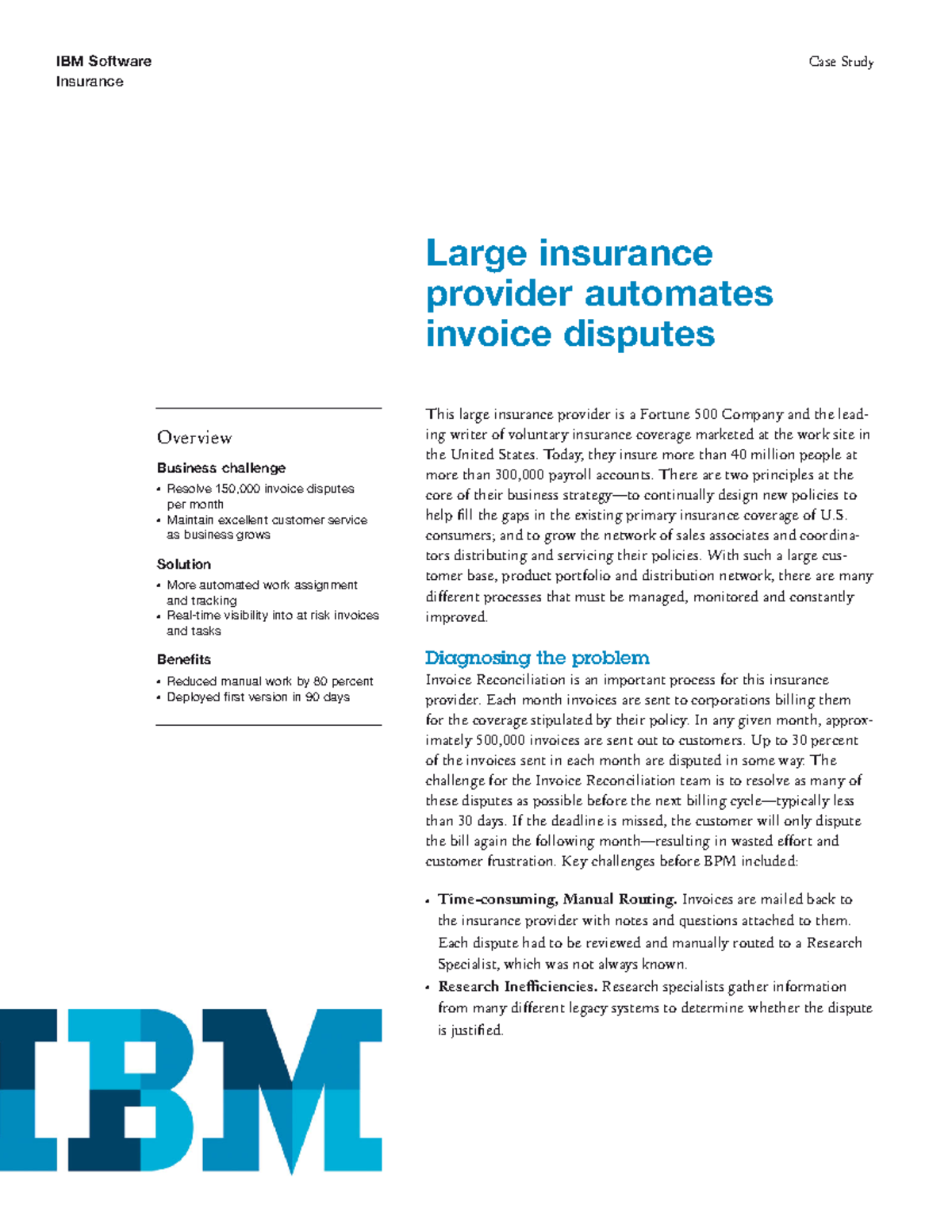 IBM Software Case Study: Automating Invoice Disputes in Insurance - Studocu
