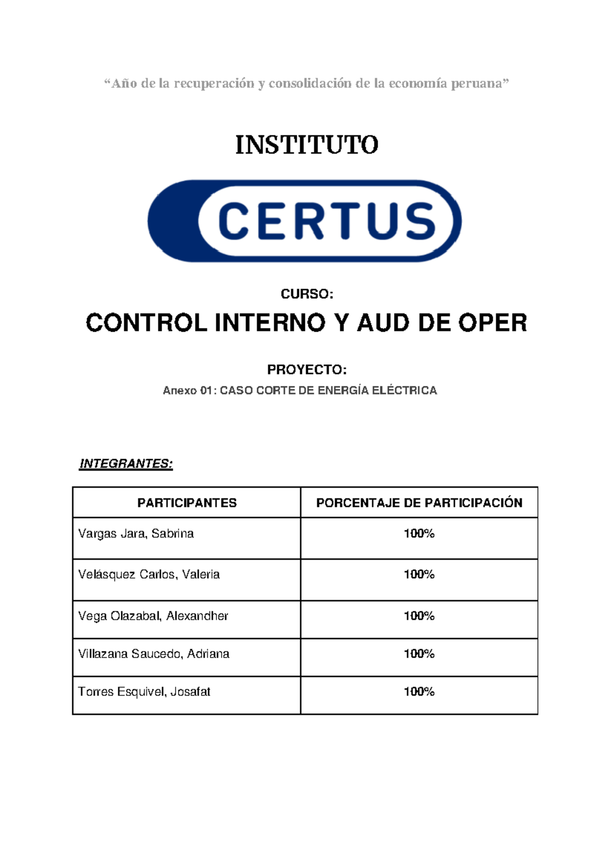 Análisis de Riesgos Operacionales en el Banco CERTUS - CONTROL INTERNO Y AUD E06 - Studocu