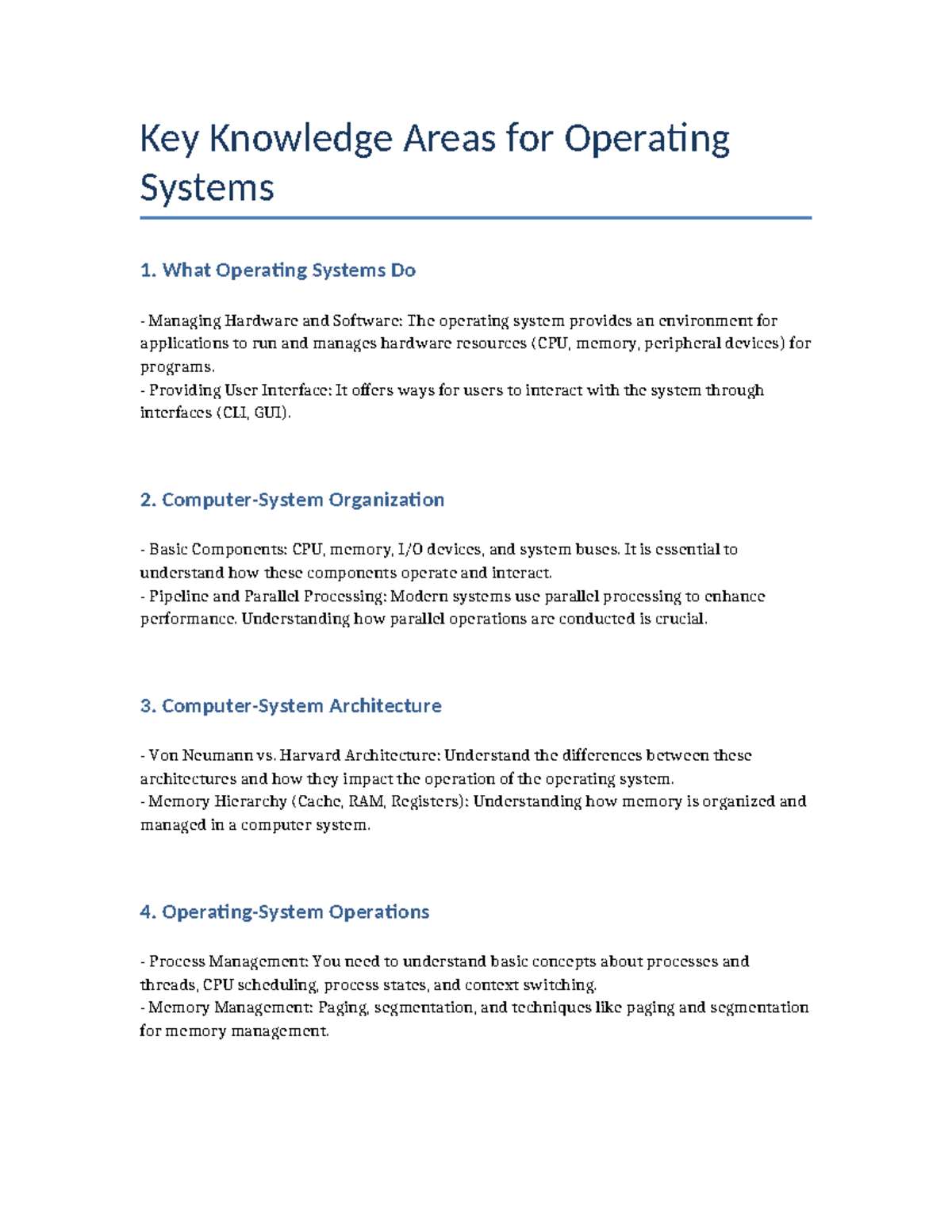 Key knowledge areas for operating systems (COSC 101) - Studocu