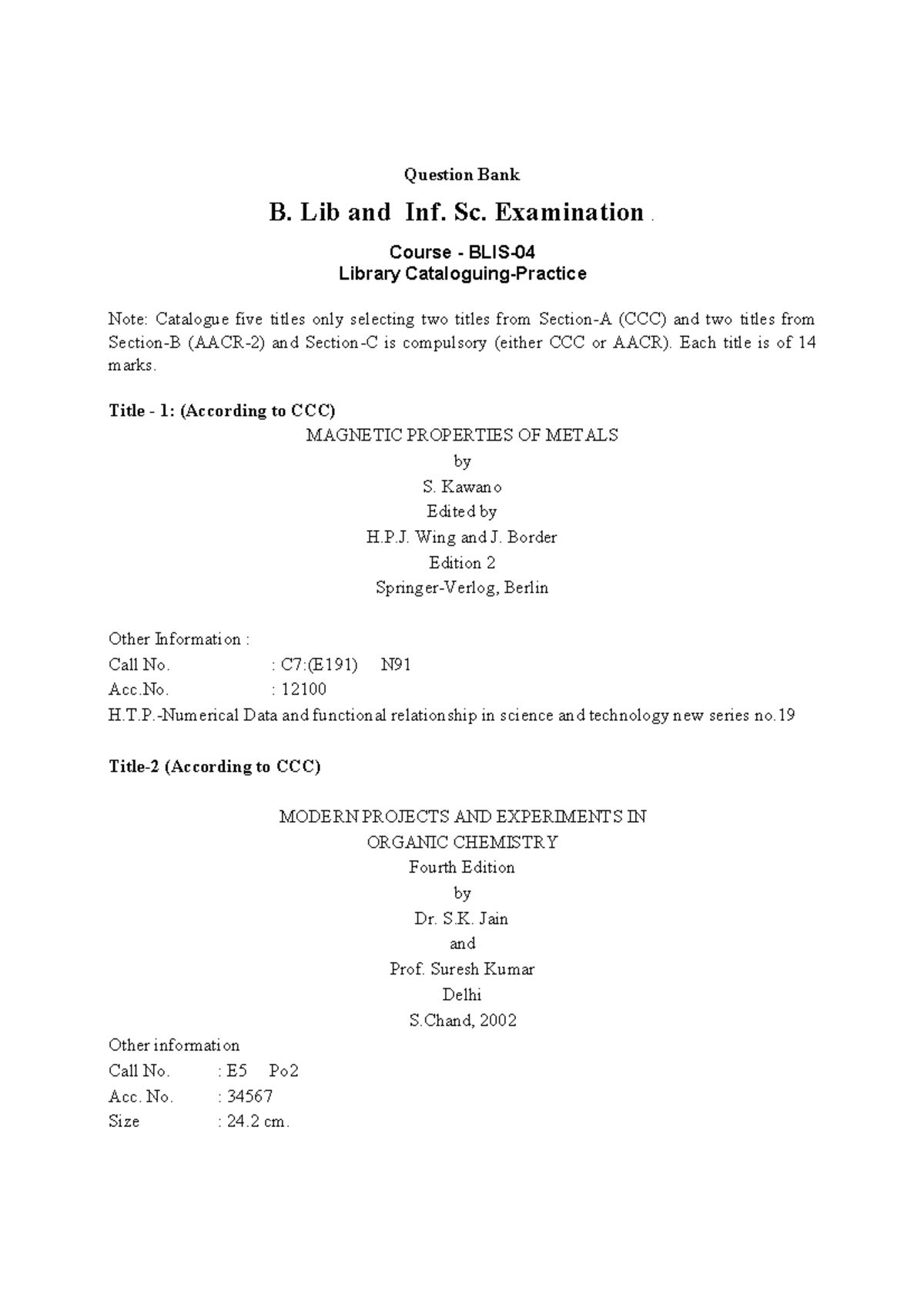 BLIS-04 Question Bank: Library Cataloguing Practice Guide - Studocu