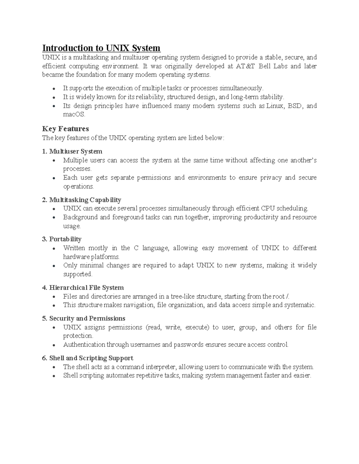 Module 1: Introduction to UNIX System - Overview and Key Features - Studocu