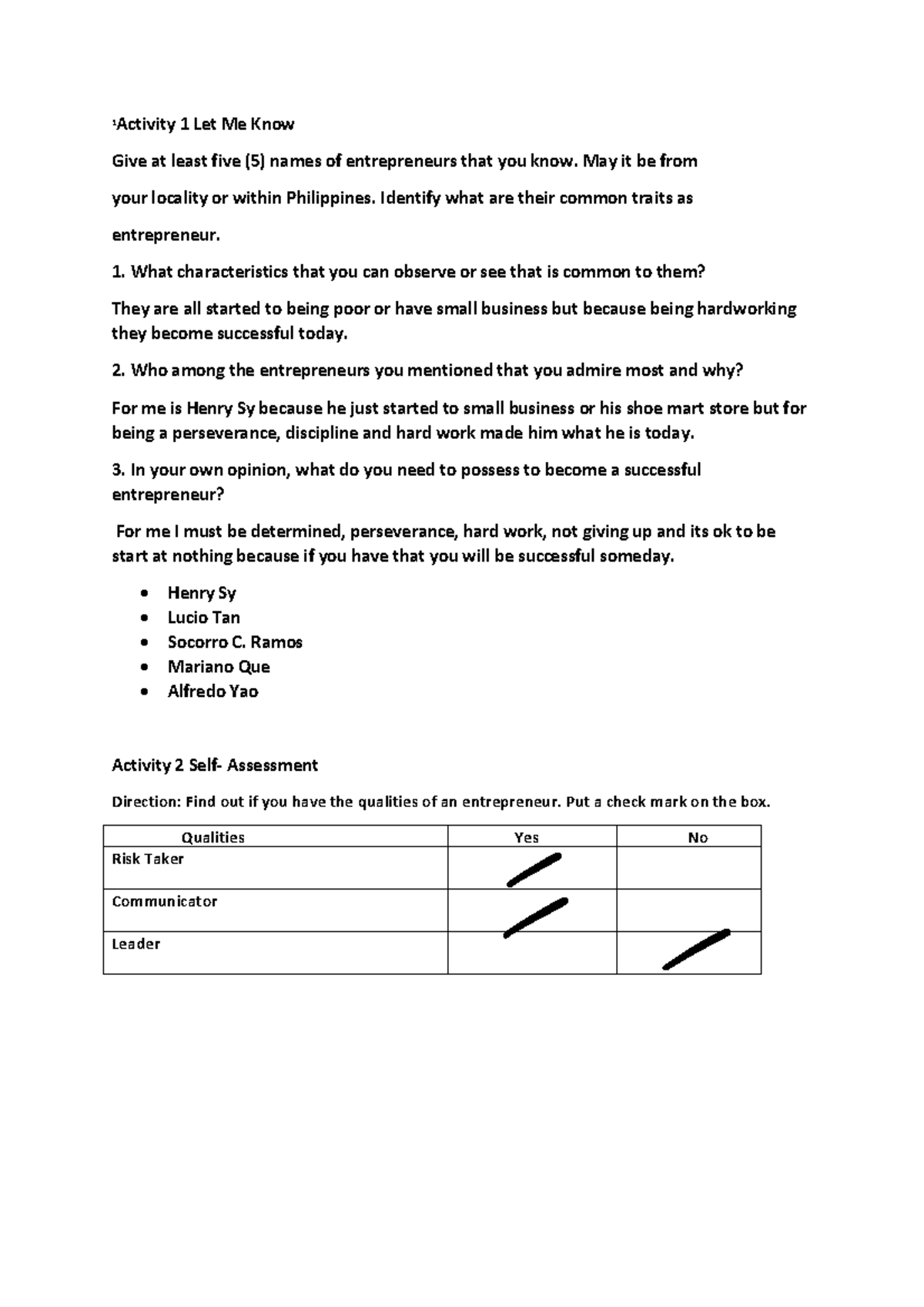 ENTREP 101: Activity 1 - Understanding Entrepreneurs and Their Traits ...