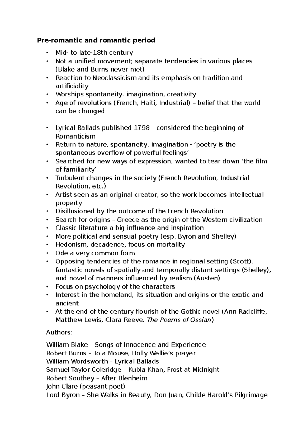 Romantic and Victorian Period Overview: Key Themes and Authors - Studocu