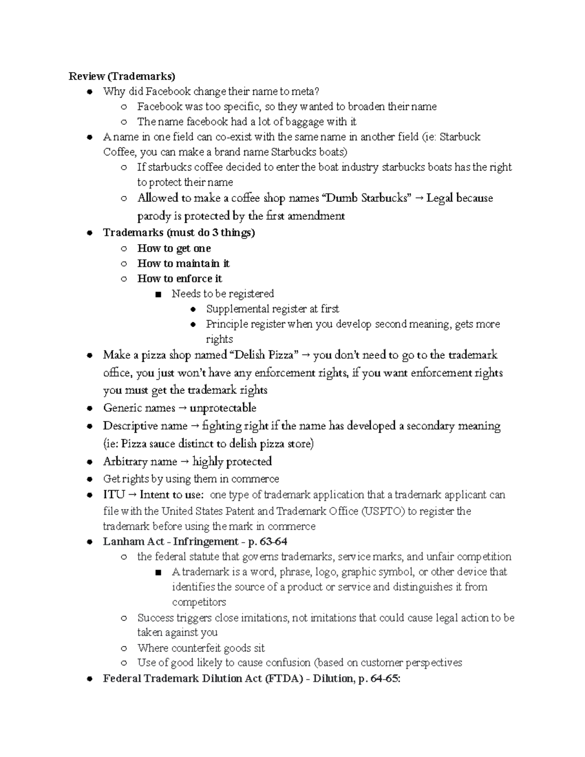 Copyrights Notes - Review (Trademarks) Why did Facebook change their ...