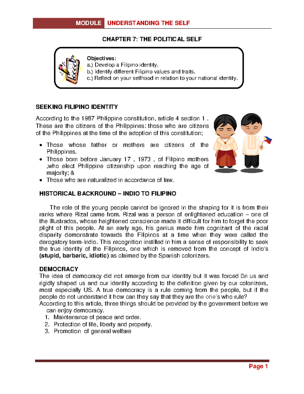 Chapter 7 - THE POLITICAL SELF - MODULE UNDERSTANDING THE SELF Page 1 ...