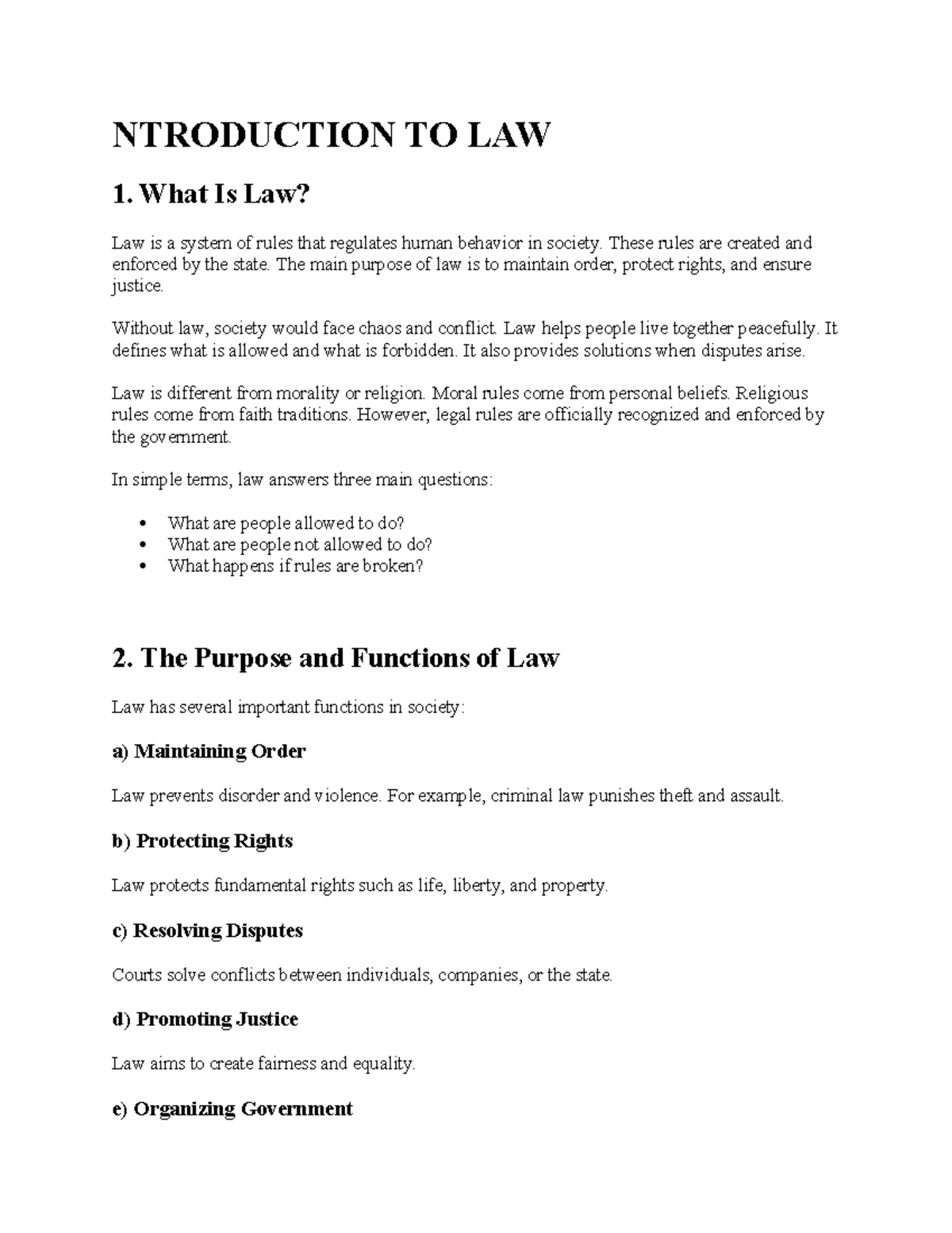 Introduction to Law 1 - Key Concepts and Principles Notes - Studocu