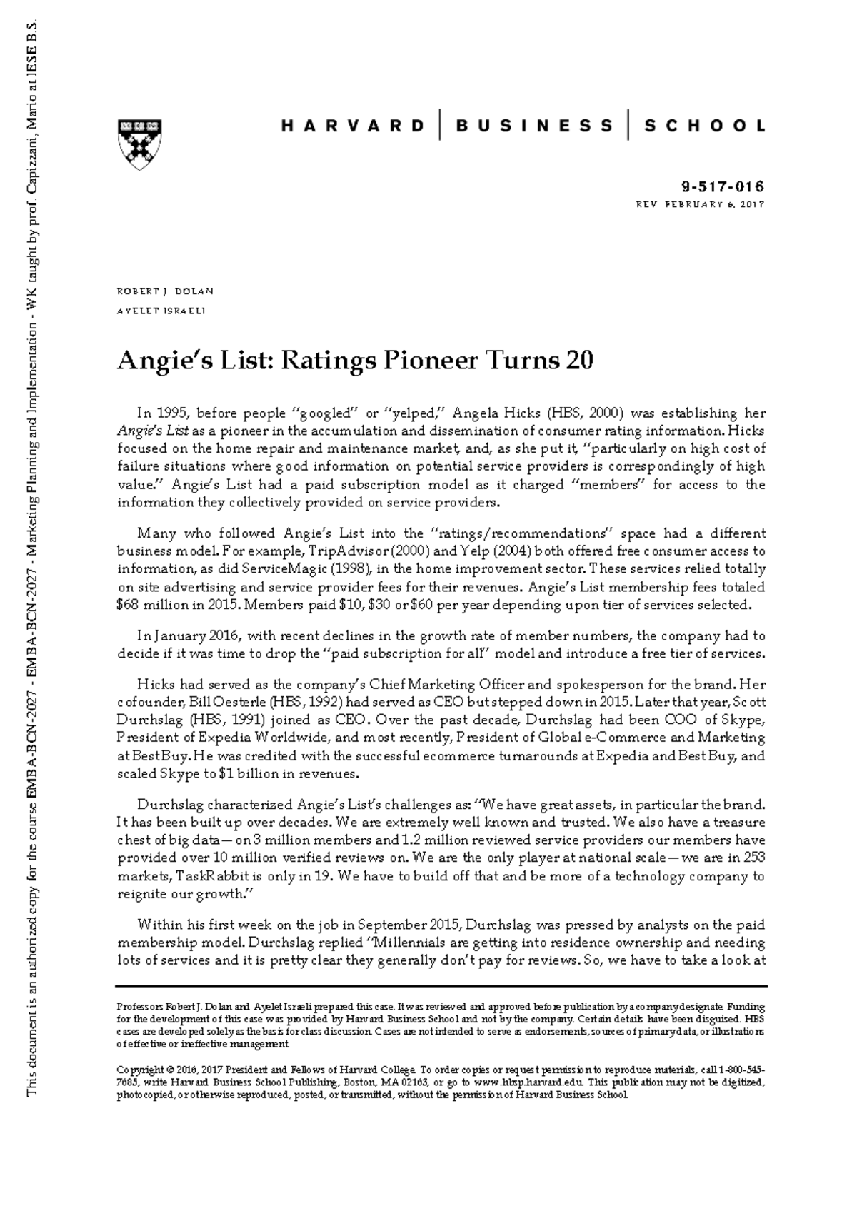 Marketing Planning and Implementation WK: Angie’s List Ratings Pioneer ...