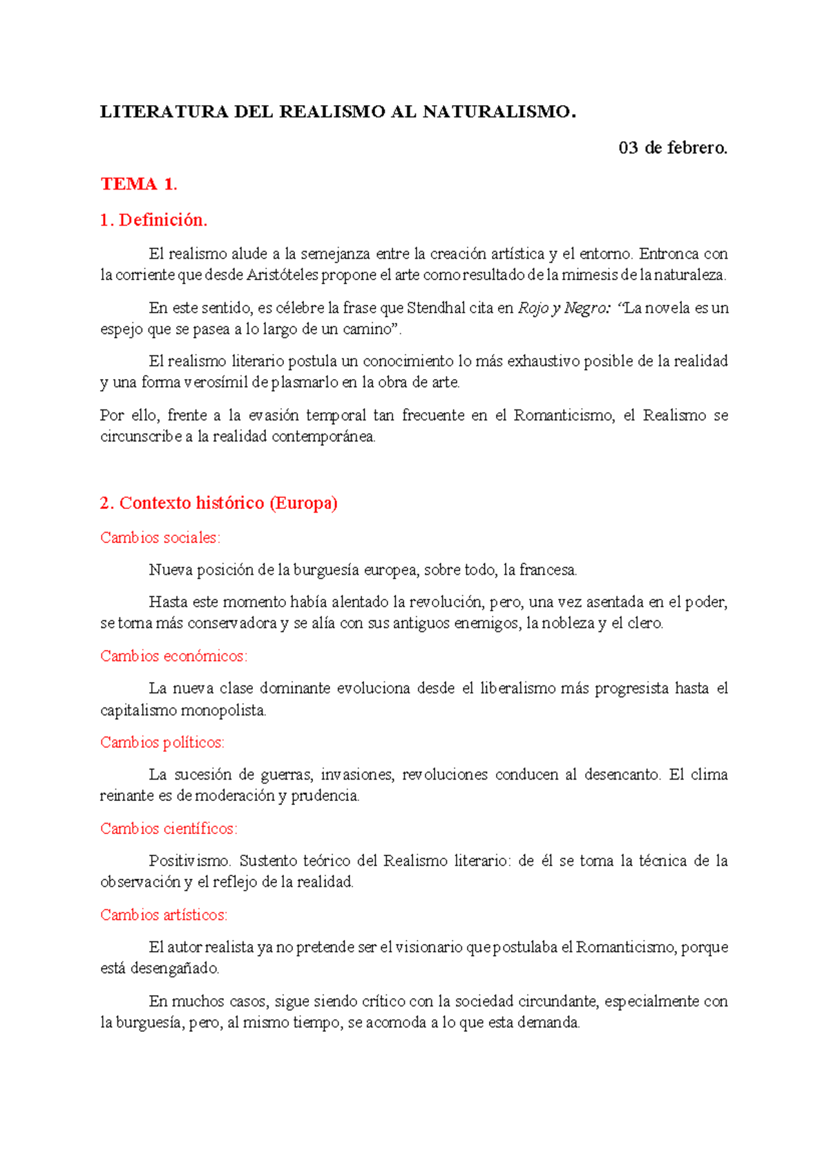 Apuntes. TEMA 1 - LIT. Realismo Y Naturalismo - LITERATURA DEL REALISMO ...