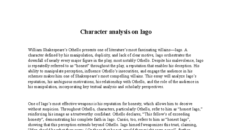Iago character analysis in Shakespeare's Othello: motives and ...