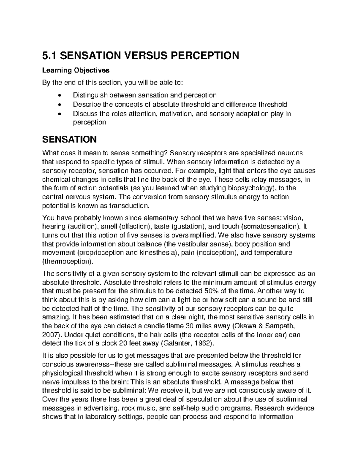 Sensation vs. Perception: Key Concepts in Psychology (PSY 101) - Studocu