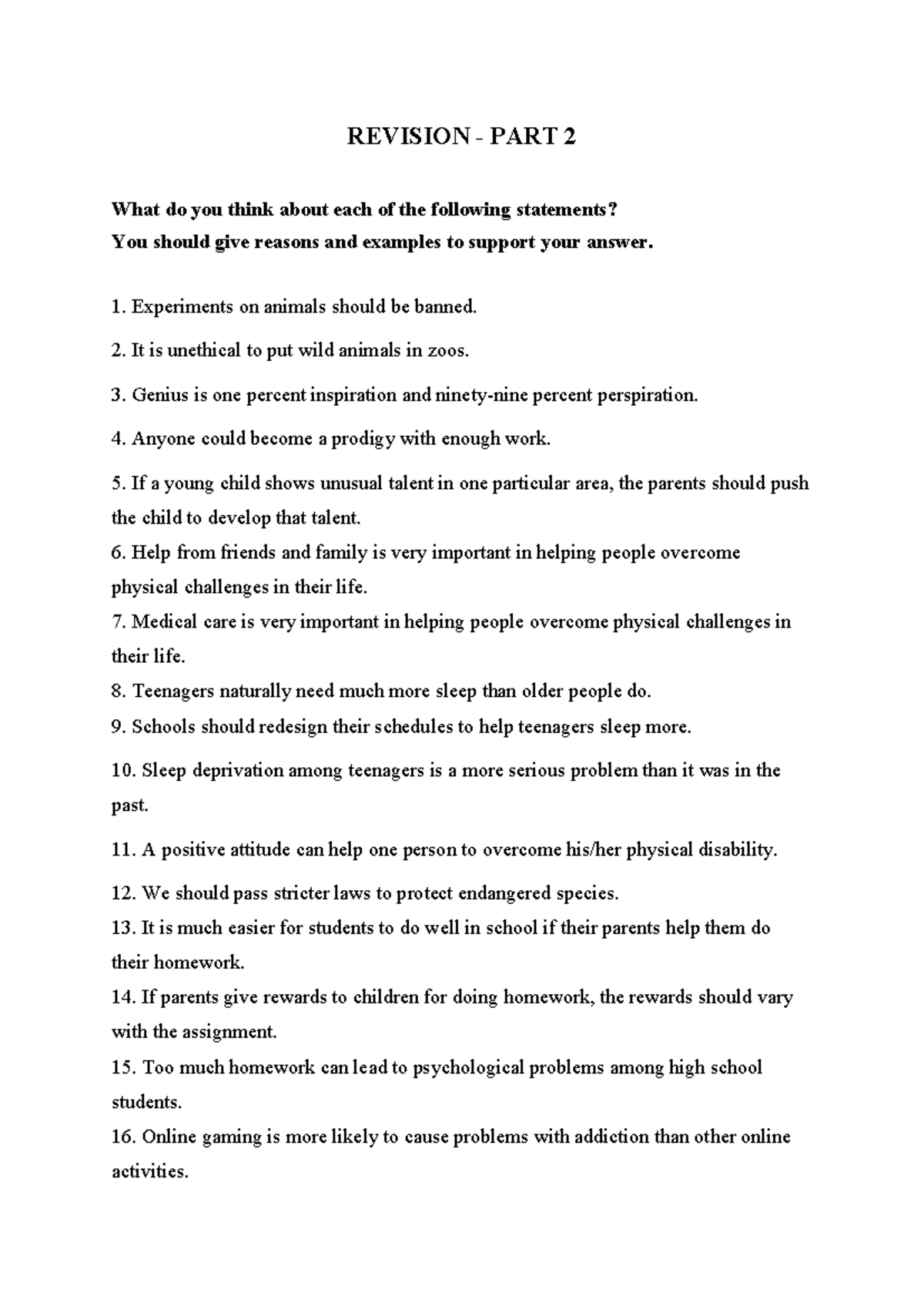 Speaking 4 - Revision Part 2: Argumentative Statements Analysis - Studocu
