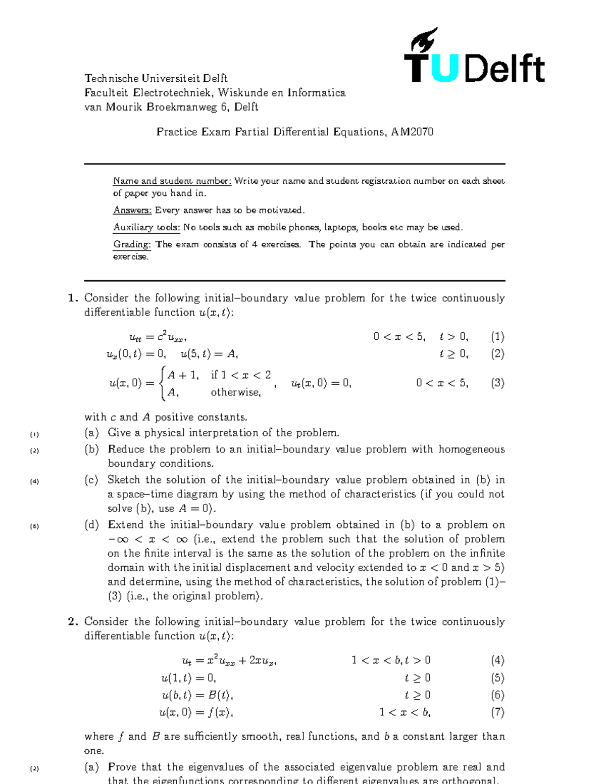 Practice Exam AM2070: Partial Differential Equations Insights - Studeersnel