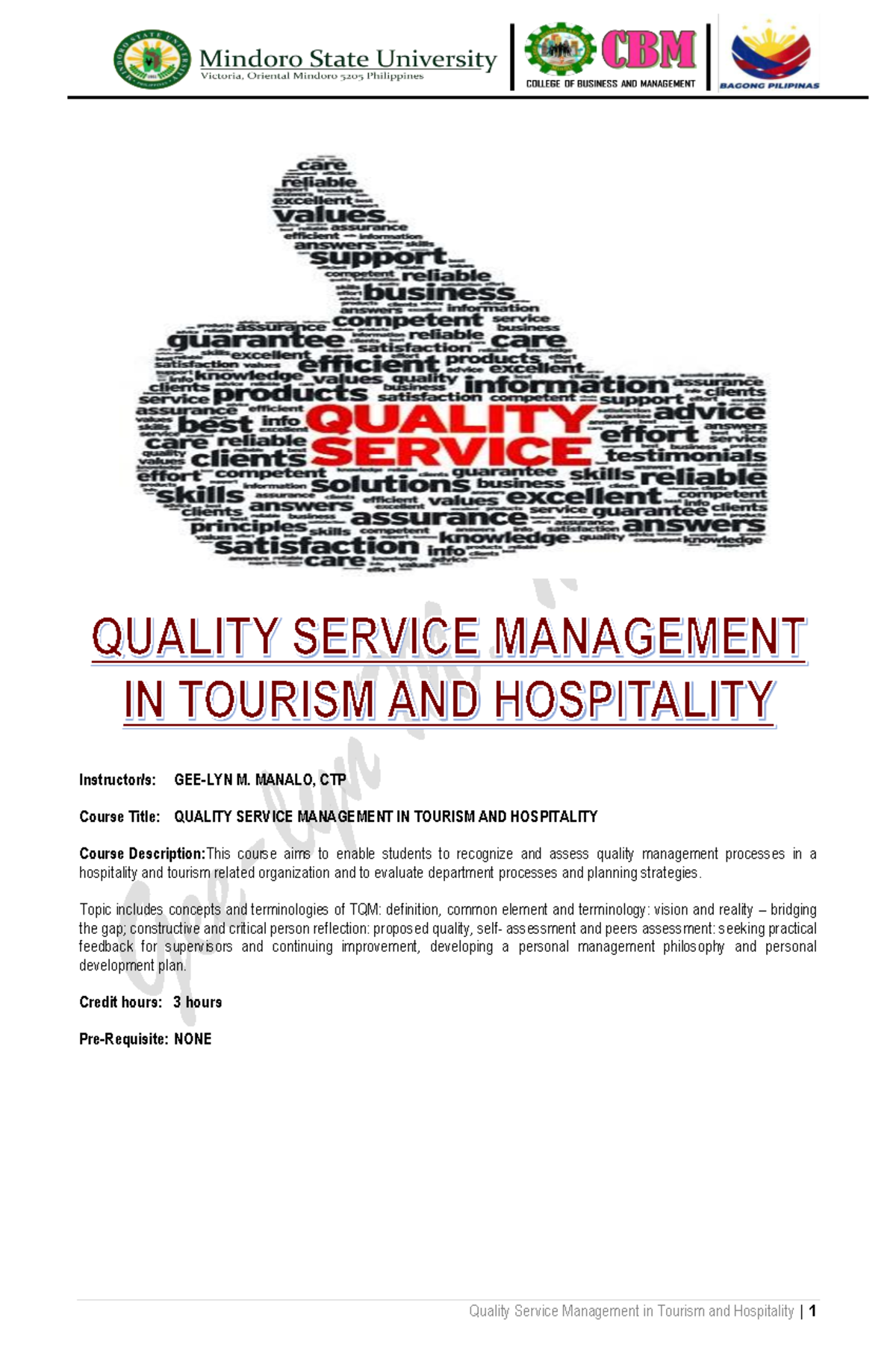 Quality Service Management in Tourism and Hospitality (CTP Course ...
