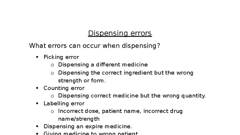 Dispensing Errors: Common Mistakes and Prevention Strategies - Studocu