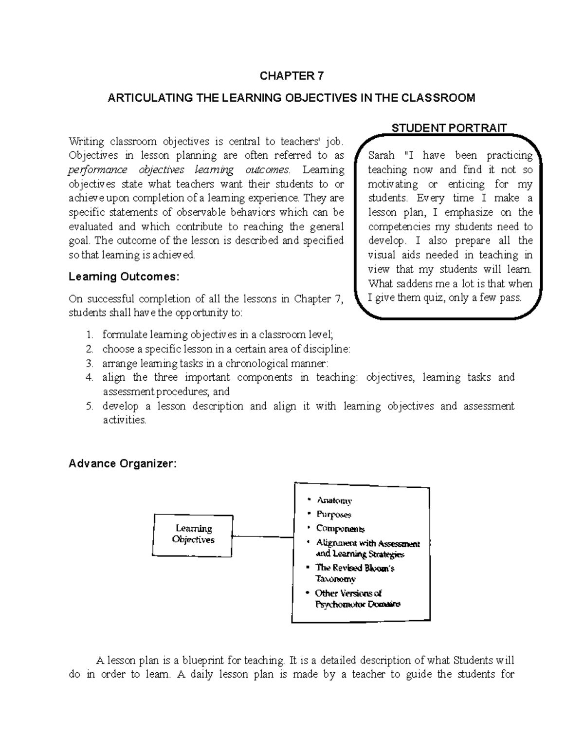 Chapter 7: Learning Objectives in the Classroom - LECTURES - Studocu