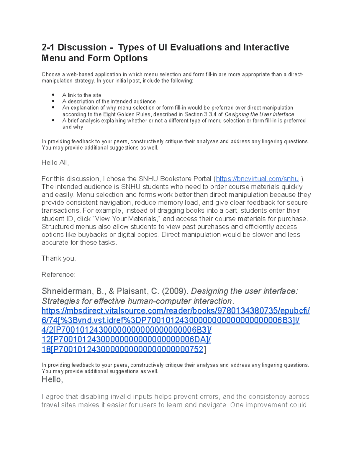 2-1 Discussion: UI Evaluations & Menu/Form Options in SNHU Portal - Studocu