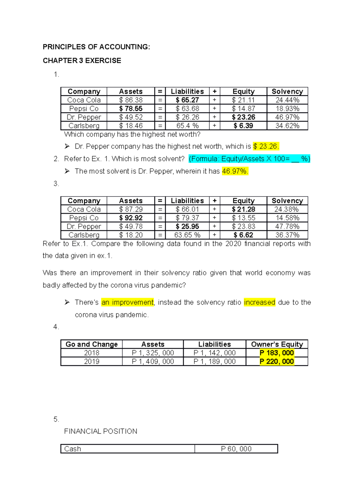 PRINCIPLES OF ACCOUNTING - CHAPTER 3 EXERCISES AND SOLUTIONS - Studocu