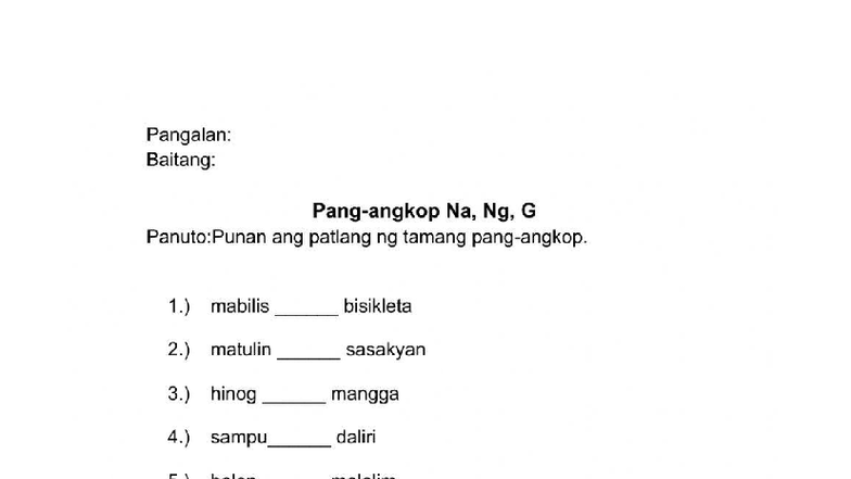 Worksheet 1829784 - Tamang Punan ang Patlang na Sagot - Studocu