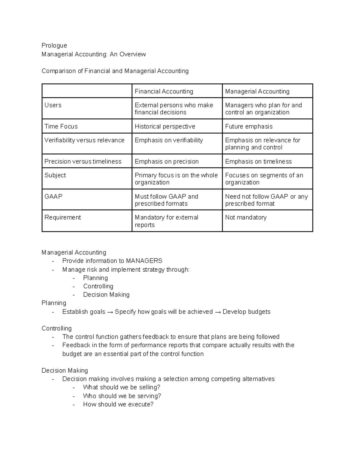 Managerial Accounting Overview: Key Concepts for ACCT Winter Exam 1 ...