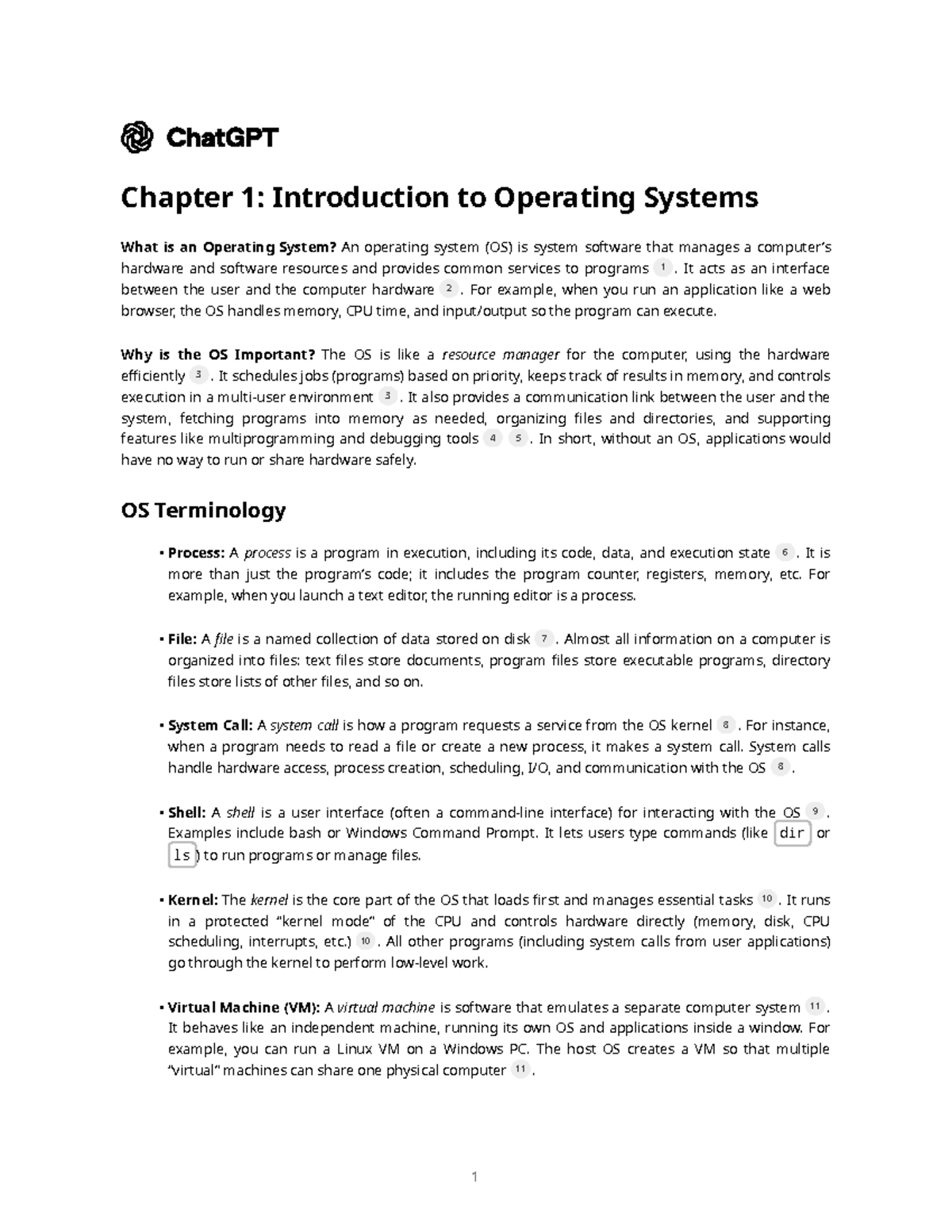 Chapter 1: Intro to Operating Systems - Key Concepts and Terminology - Studocu