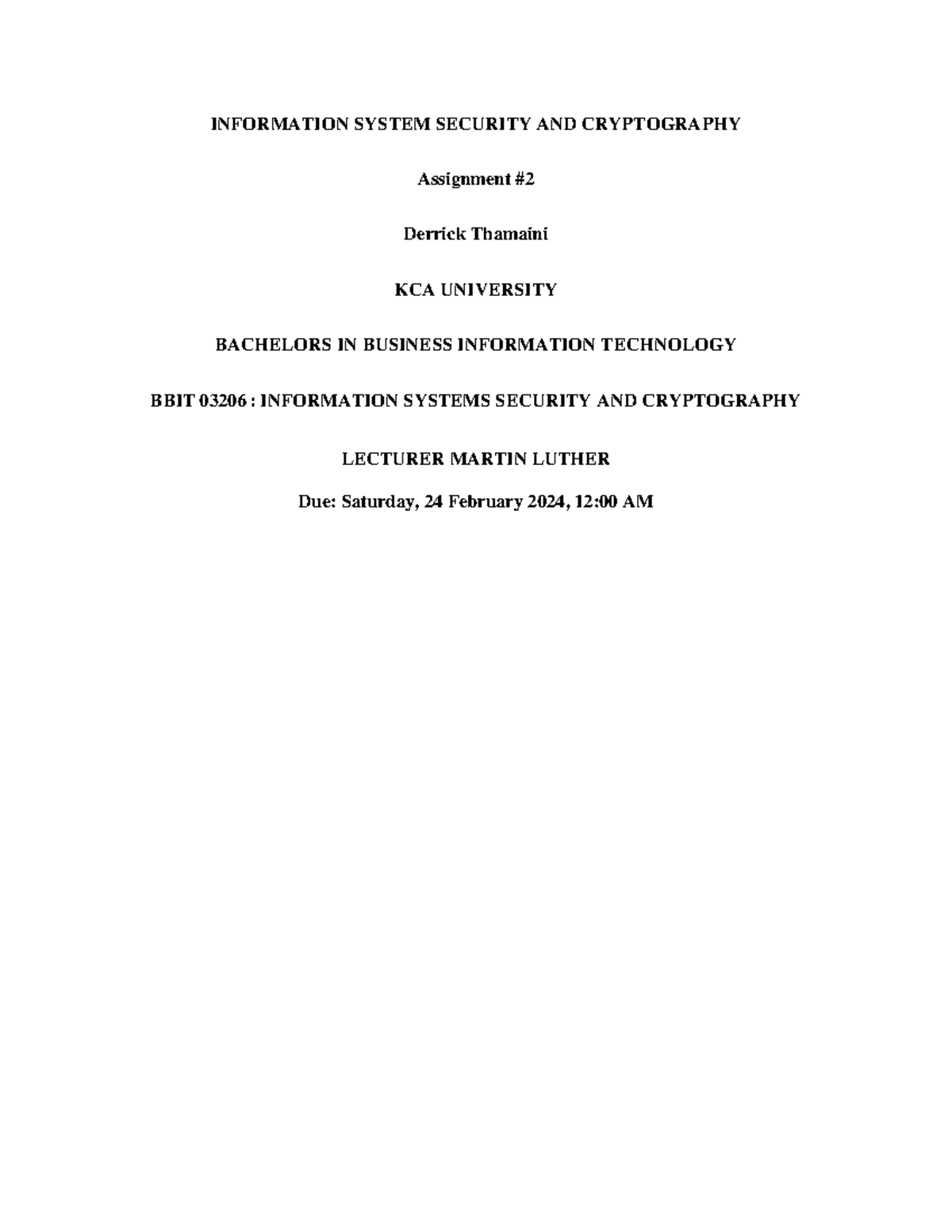 Information System Security And Cryptography 15 05172 Assignment 2