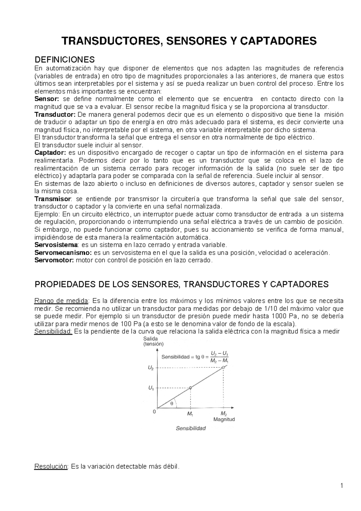 Transductores, Sensores y Captadores: Definiciones y Aplicaciones - Studocu