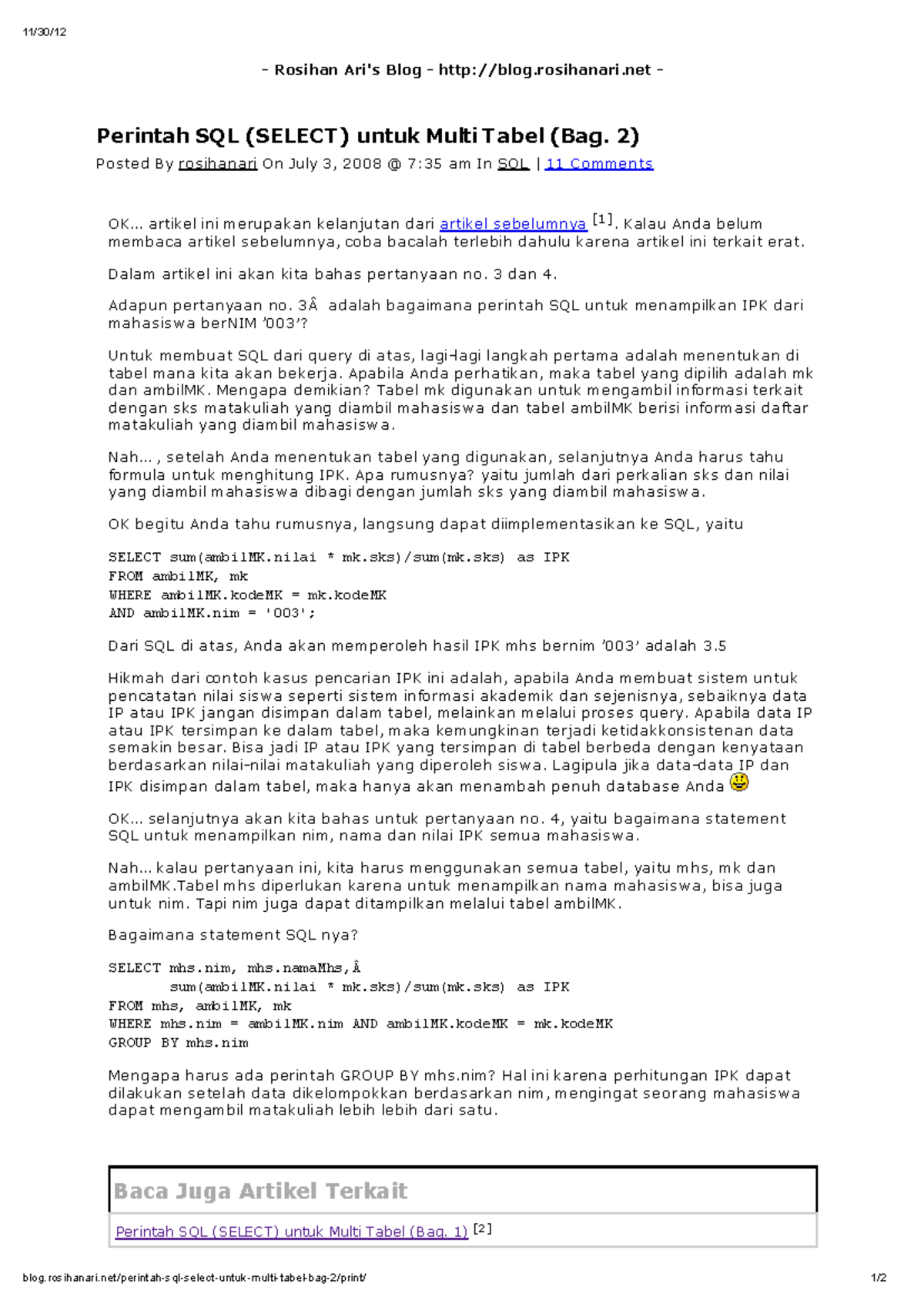 Perintah SQL (SELECT) untuk Multi Tabel | Bag 2 – Rosihan Ari's Blog - Studocu