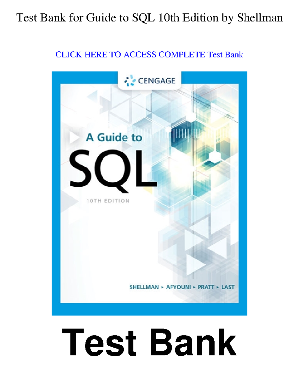 Test Bank for SQL 10th Edition: KimTay & StayWell Databases Module 1 ...