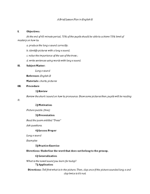 Pronouns LP - Sample Lesson Plan - A Semi- Detailed Lesson Plan ...