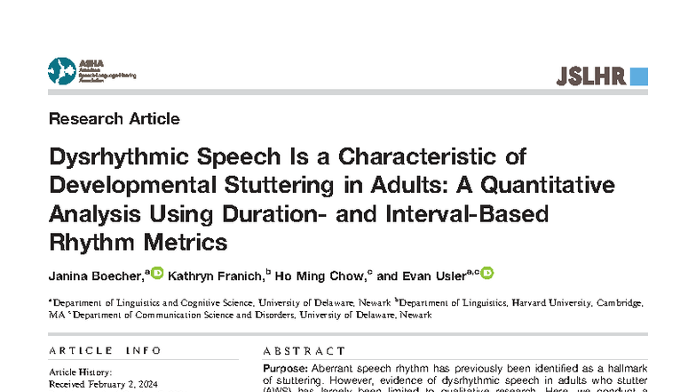 Quantitative Analysis of Dysrhythmic Speech in Adults Who Stutter (AWS ...