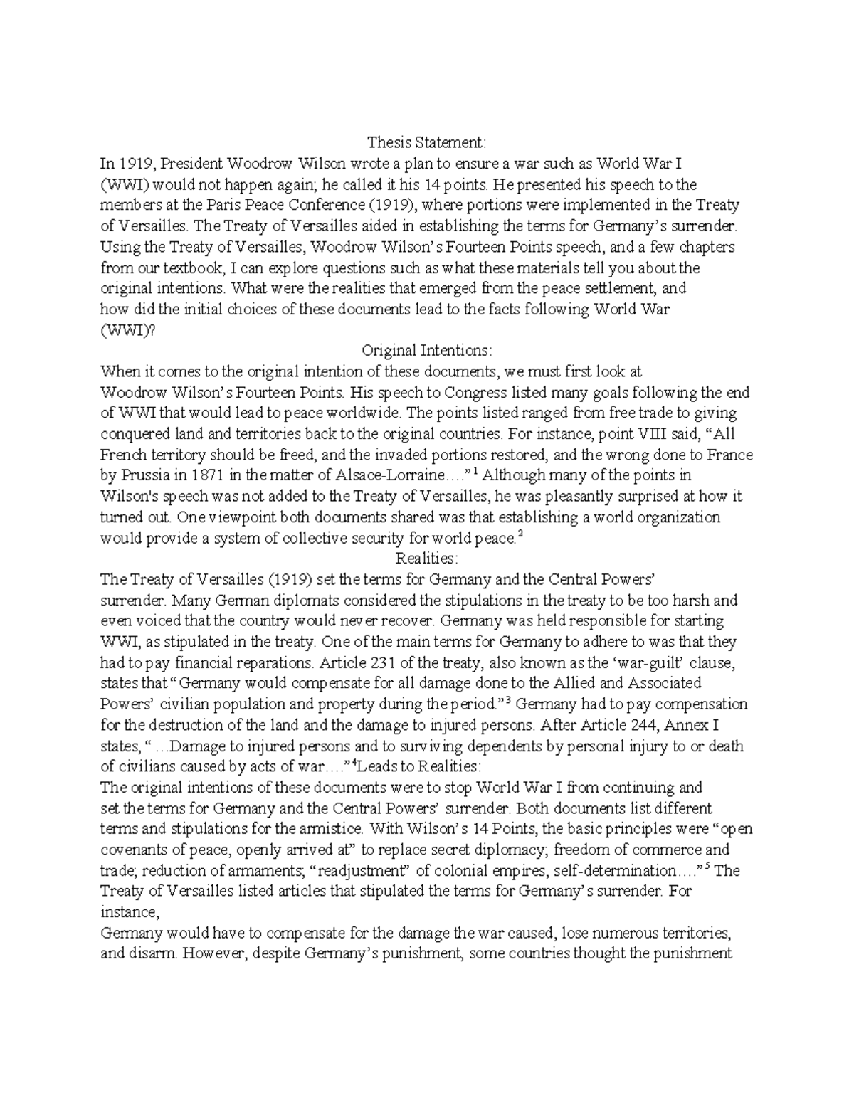 WWI Source Analysis: Wilson's Fourteen Points & Treaty Dynamics - Studocu