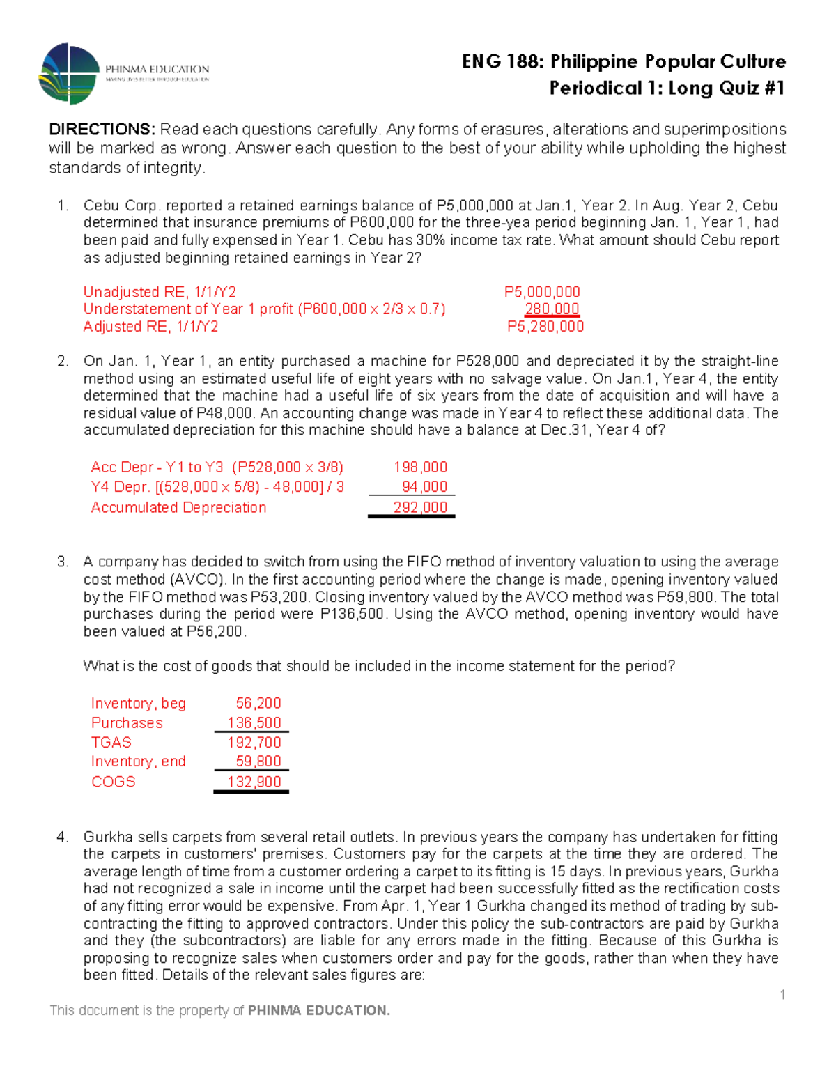 ENG 188: Philippine Popular Culture Periodical 1 Long Quiz Answer Key ...