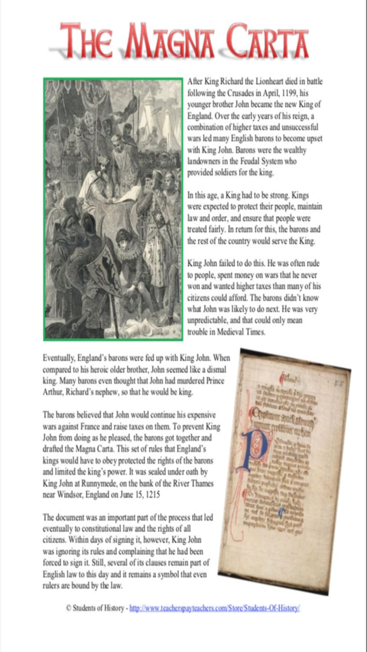 7.33 The Magna Carta: Key Readings & Discussion Questions - Studocu