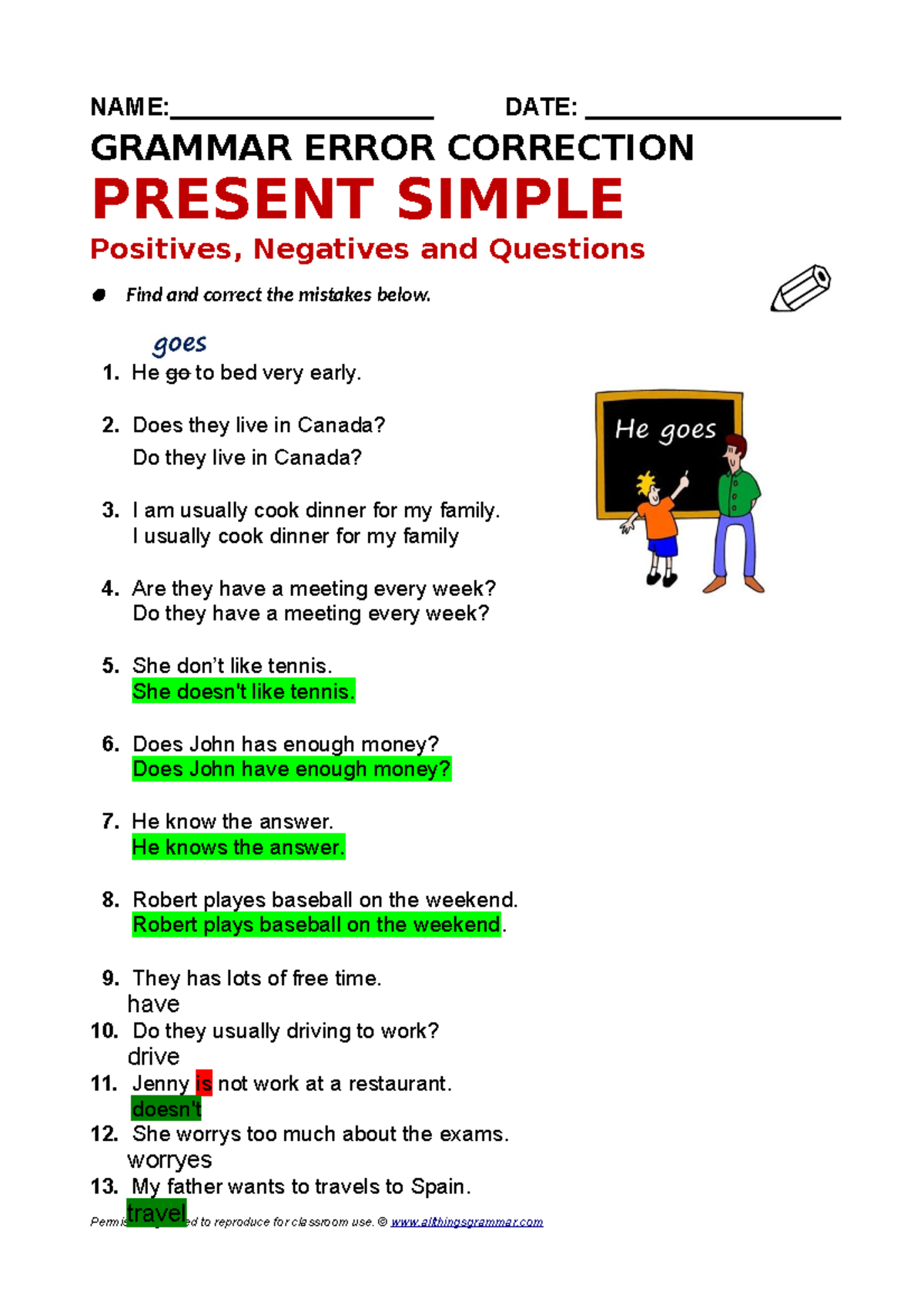 Grammar Error Correction: Present Simple Worksheet (Intermediate) - Studocu