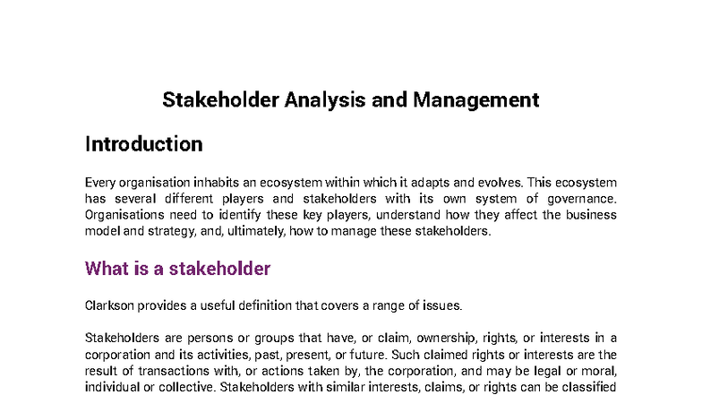 Stakeholder Management: Understanding the Mendelow Matrix - Studocu