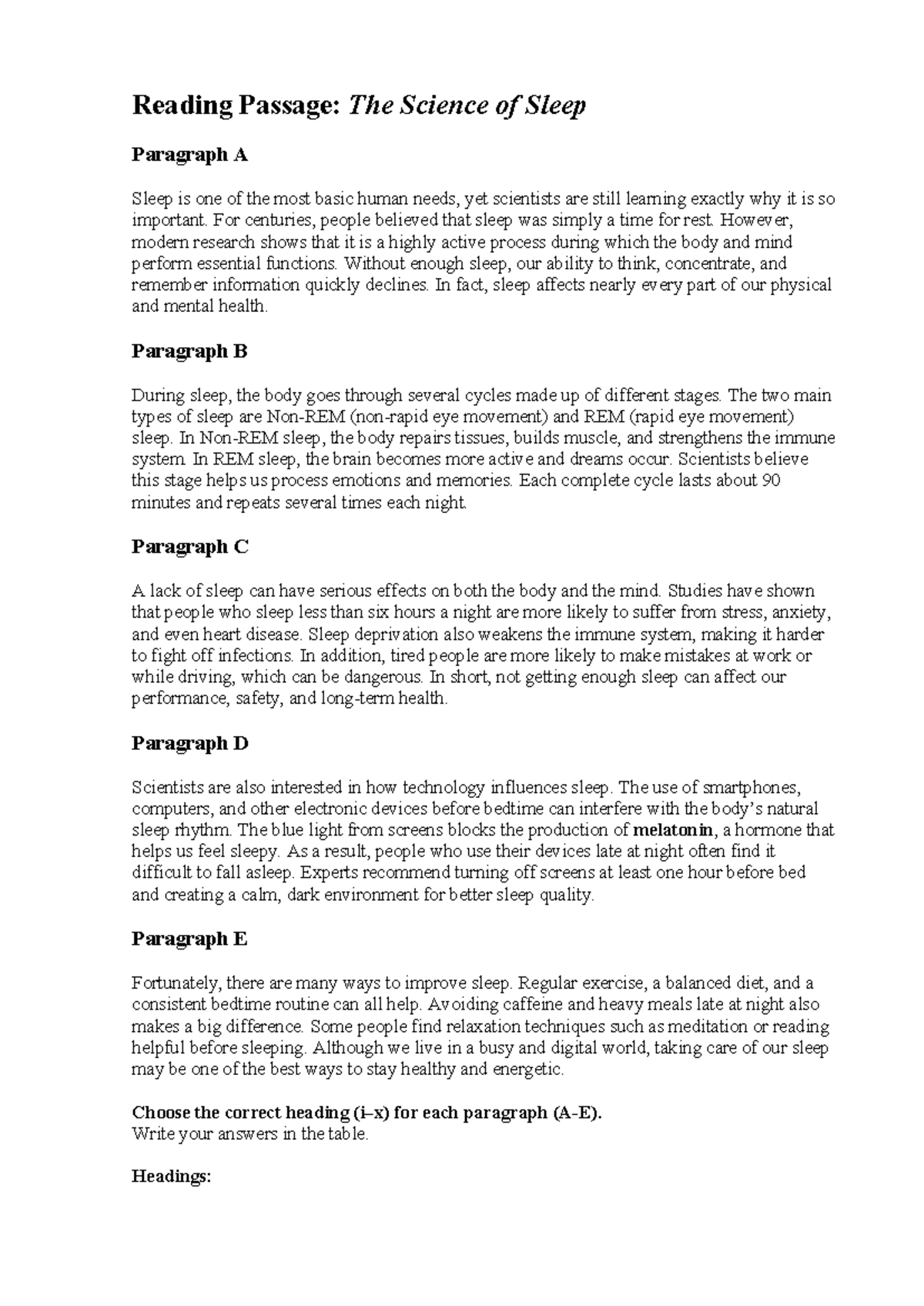 Reading Passage: The Science of Sleep - ENG101 - Studocu