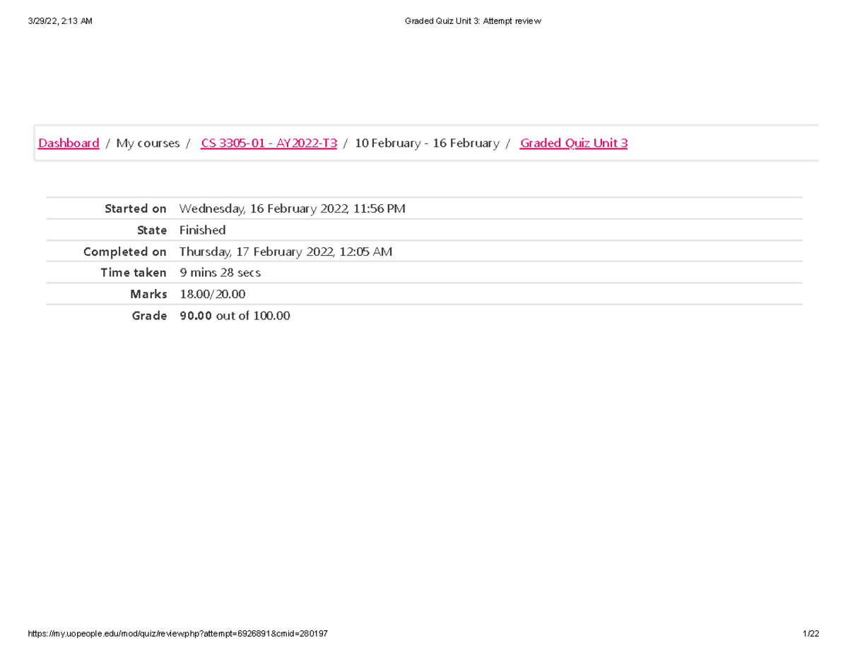 Graded Quiz Unit 3 CS 3305 - Web Programming 2 - Started on Wednesday ...
