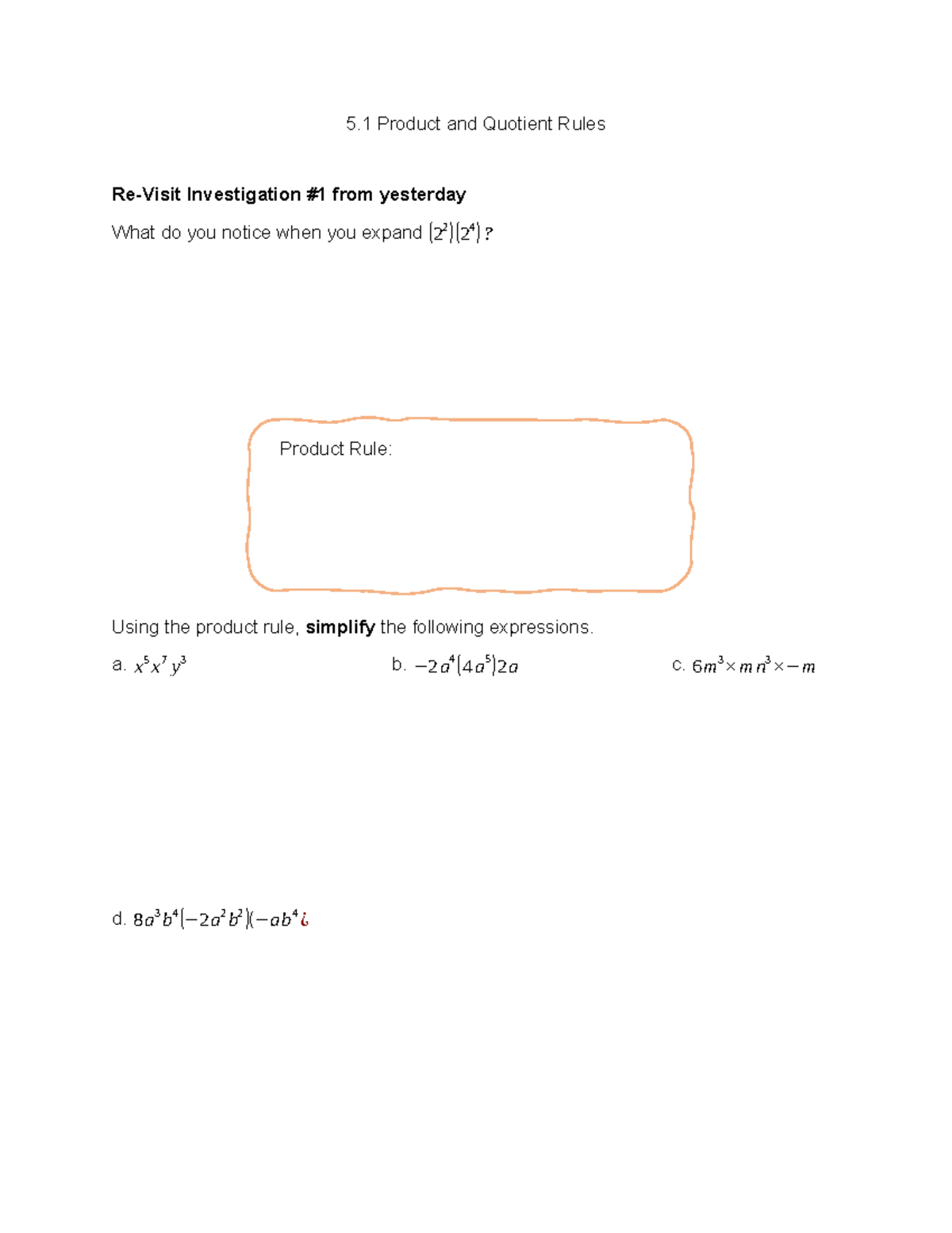 5.1 Product and Quotient Rules: Simplification Exercises - Studocu