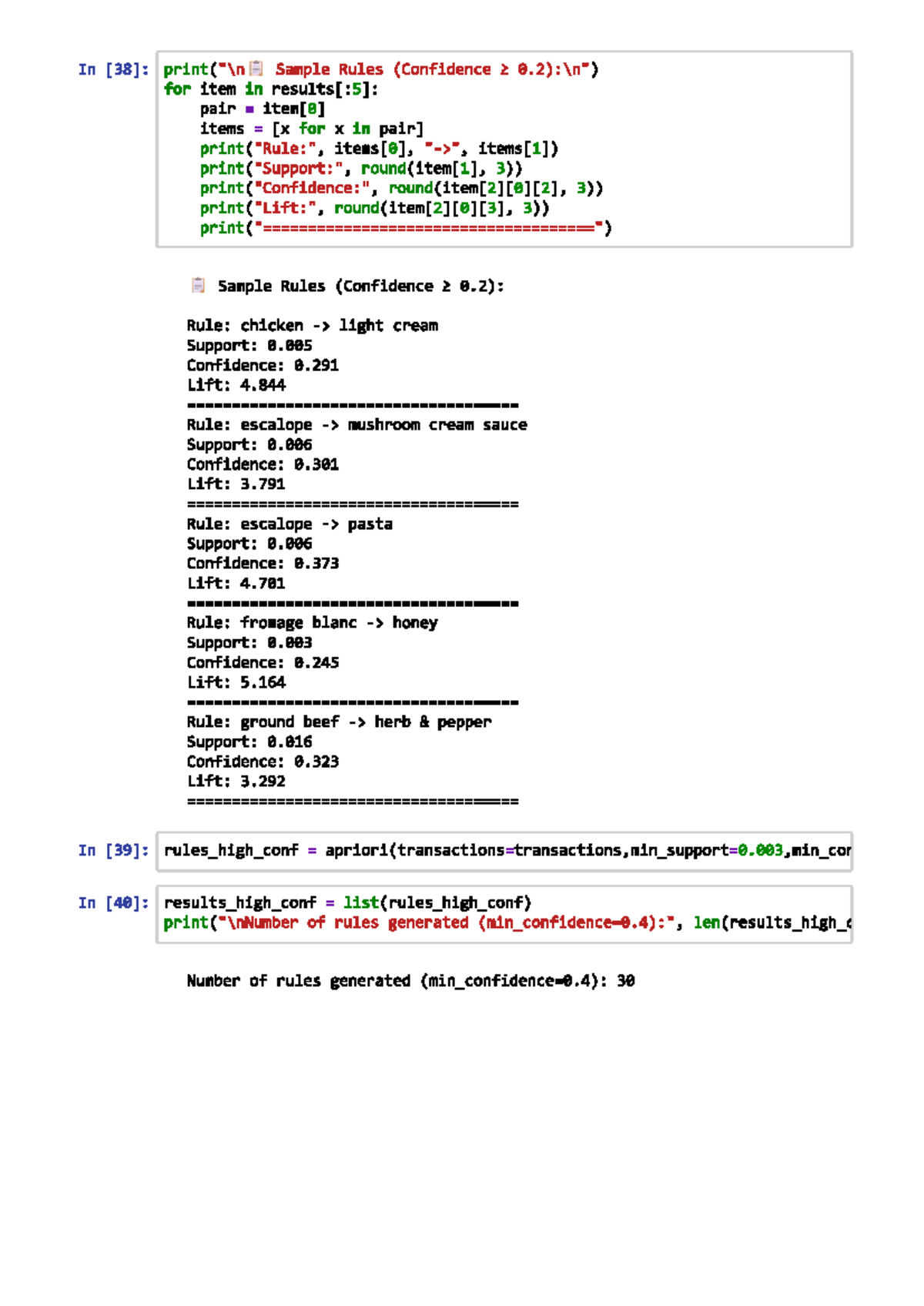 ML PR - Sample Rules and Confidence Analysis for Practical - Studocu