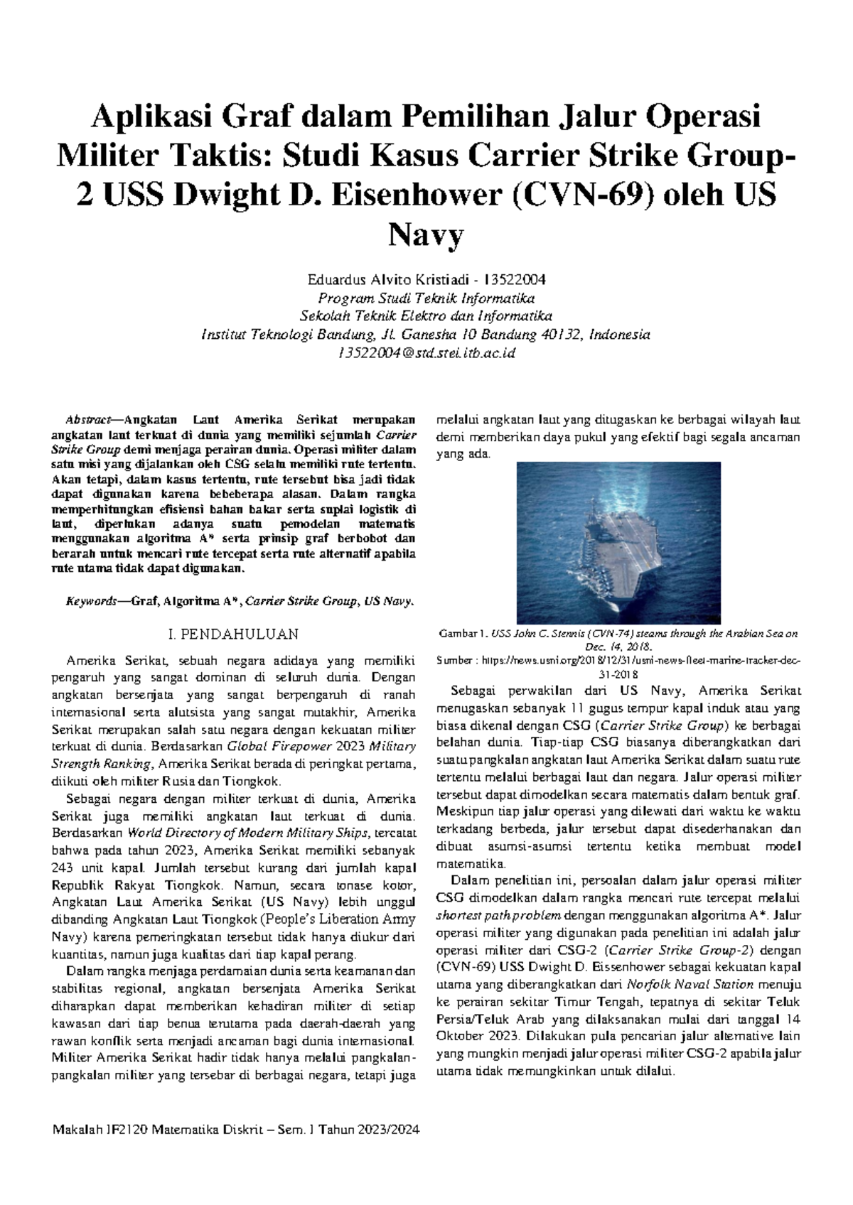 Analisis Graf untuk Pemodelan Rute Operasi Militer CSG2 USS Dwight D ...