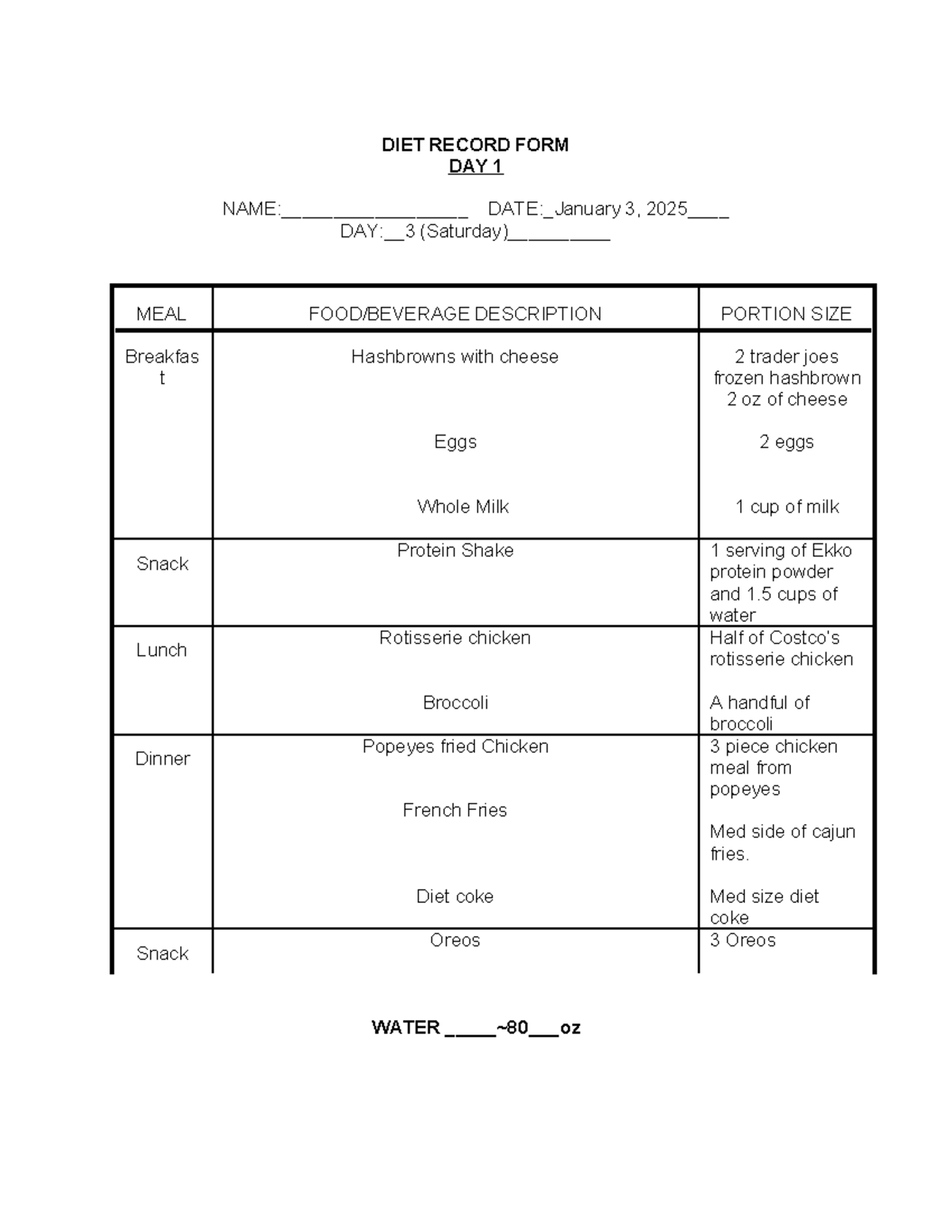 Diet Analysis Project Part 1: Food Log Form Completion - Studocu