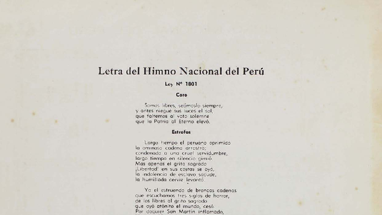 Himno Nacional del Perú - Canto y Piano (Ley 1801) - Studocu