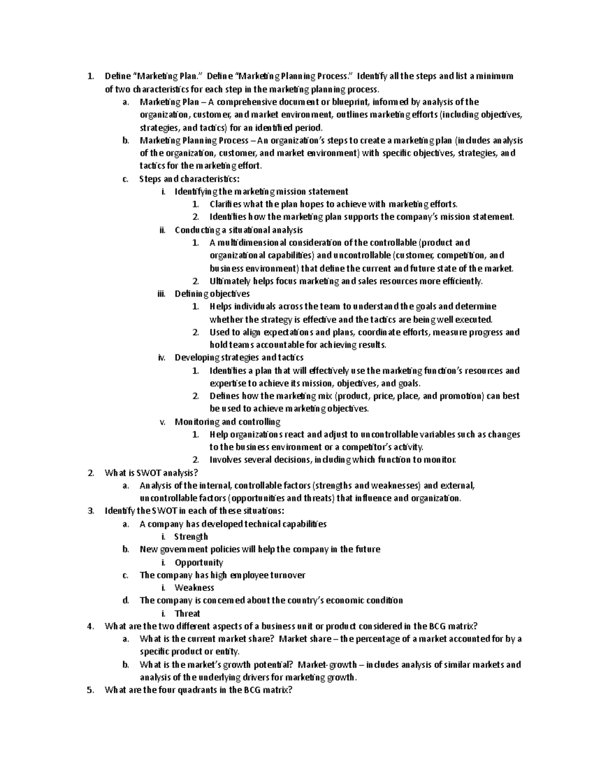 D077 Module 2 Study Guide - Define “Marketing Plan.” Define “Marketing ...