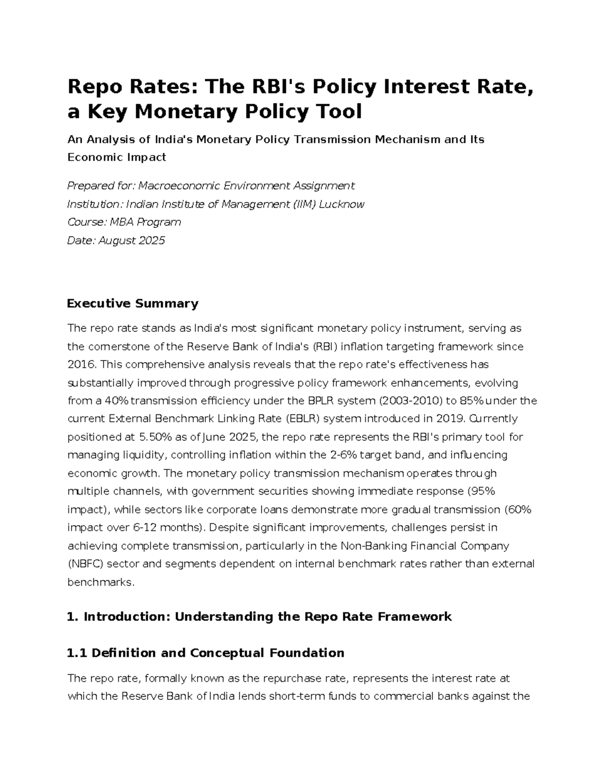 Repo Rate Analysis: Monetary Policy Transmission & Economic Impact (MBA ...