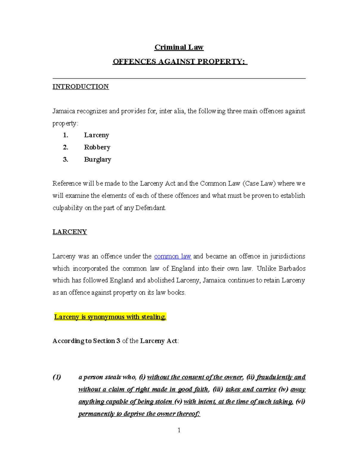 Criminal Law Lect. 11: Key Offences Against Property Overview - Studocu