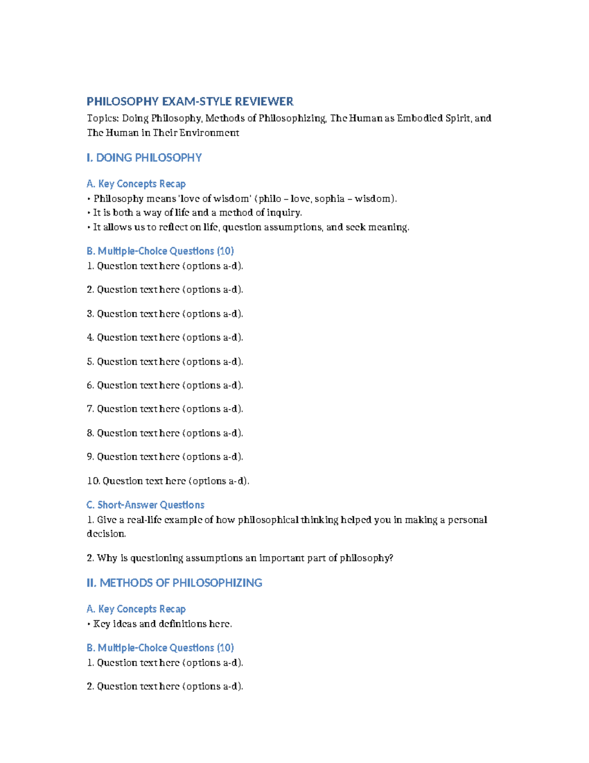 PHIL 101: Philosophy Exam Reviewer on Key Concepts and Methods - Studocu